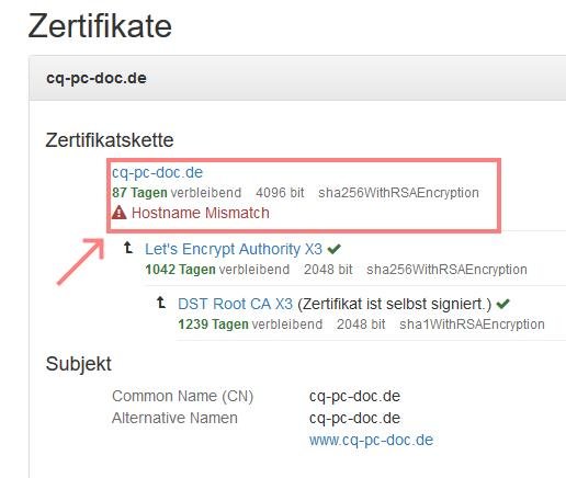 Let´s Encrypt Cert Hostname Does Not Verify German Deutsch Froxlor Forum